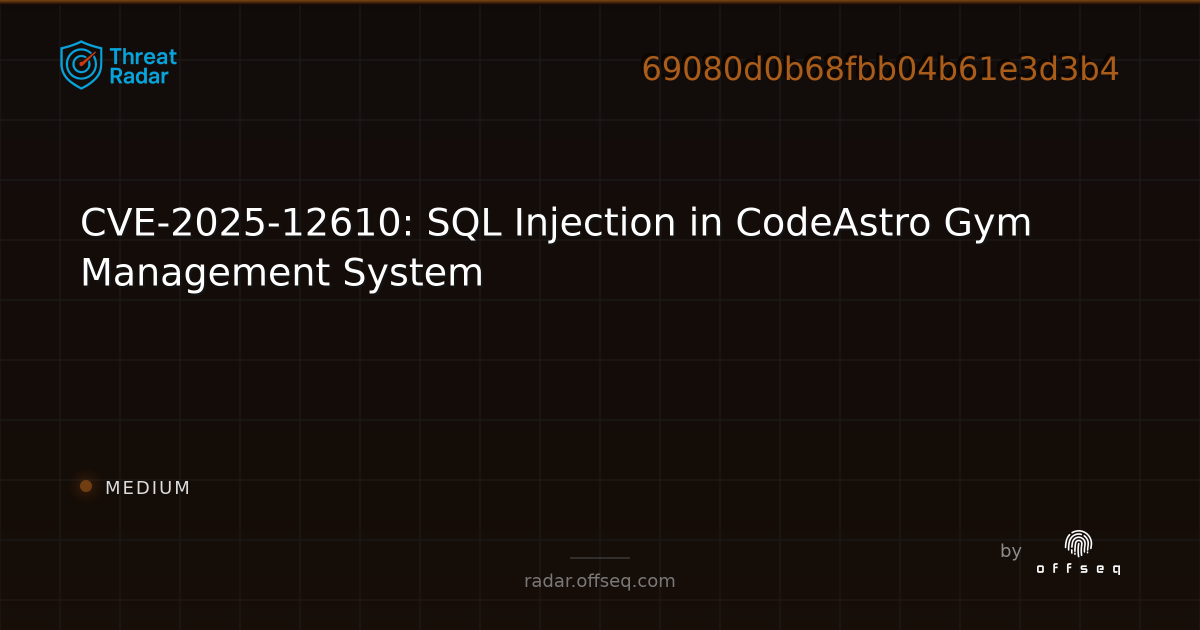 CVE-2025-12610: SQL Injection in CodeAstro Gym Management System - Live ...