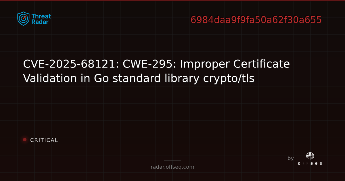 CVE-2025-68121: CWE-295: Improper Certificate Validation in Go standard ...