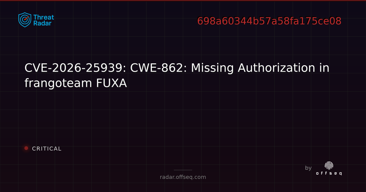 CVE-2026-25939: CWE-862: Missing Authorization in frangoteam FUXA ...