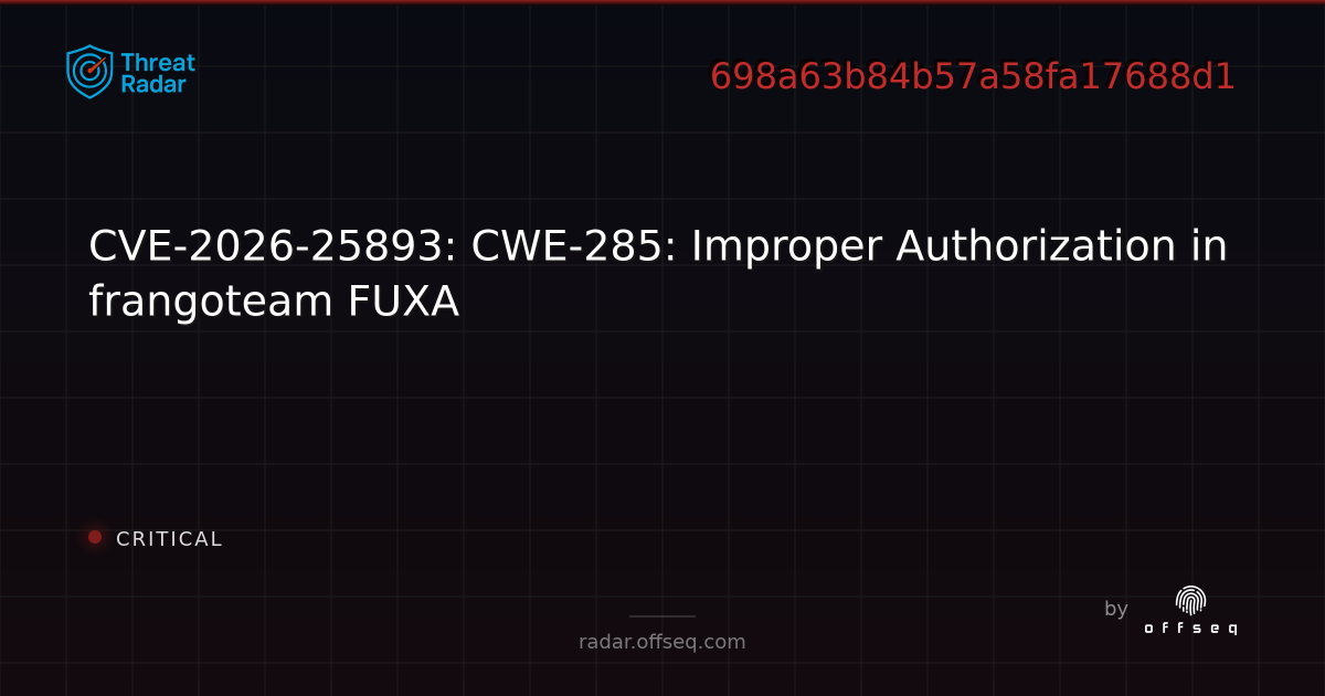 CVE-2026-25893: CWE-285: Improper Authorization in frangoteam FUXA ...